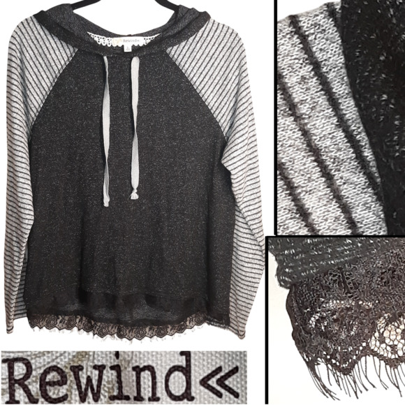 Rewind | Tops | Soft Hooded Shirt Wlace Trim | Poshmark